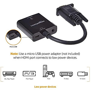 Amazon Basics Gold-Plated HDMI (Female) to VGA (Male) Adapter with 3.5mm Audio Port (Only from HDMI to VGA), Black