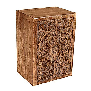 Funeral Cremation Urn Ashes with Beautiful Handmade Carving in Centre- X Large Natural,Urns for Human Ashes Adult Wooden,Wooden Urn with Hand-Made Design for Human Ashes, Wooden Urns Hand-Crafted