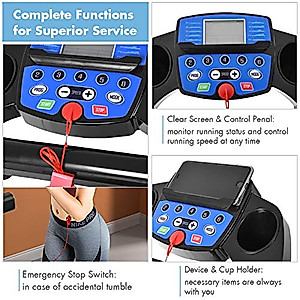 GYMAX Folding Treadmill, Electric Motorized Running Jogging Machine with LCD Monitor & Device Holder, Easy Assembly Heavy Duty Walking Treadmill for Home