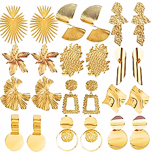 CASDAN 12 Pairs Gold Geometric Earrings Exaggerated Statement Earrings for Women Punk Stylish Sectored Twisted Ginkgo Leaf Earrings Jewerly Gift