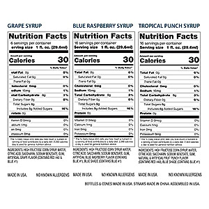 Kool-Aid Snow Cone Syrup Party Kit, Shaved Ice, Comes With Straws, Cups, Spoons, Flavors Of Tropical Punch, Grape, Blue Raspberry, Fun For Kids, Celebrations, Gifting, Multicolor