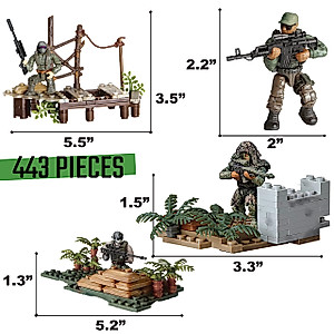 Special Forces US Military Mini Action Figures 3 Army Building Sets 9 soldiers Jungle Troopers Ghillie Suit Sniper Jungle Defence Squad Special Troops Toy10+ Kids & Parents Quality Family Time 443 Pcs