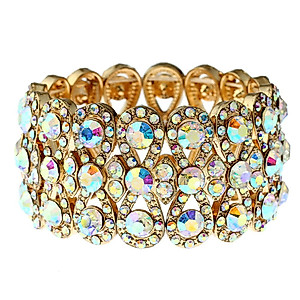 CrazyPiercing Crystal Wedding Bracelet, Gold Tone Stretch Rhinestone Bridal Bracelet, Rhinestone Bangles Statement Wedding Bracelet Jewelry for Women