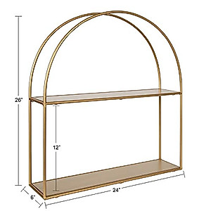 Kate and Laurel Monroe Glam Arch Shelf, 24 x 26, Gold, Modern Geometric Shelf for Wall