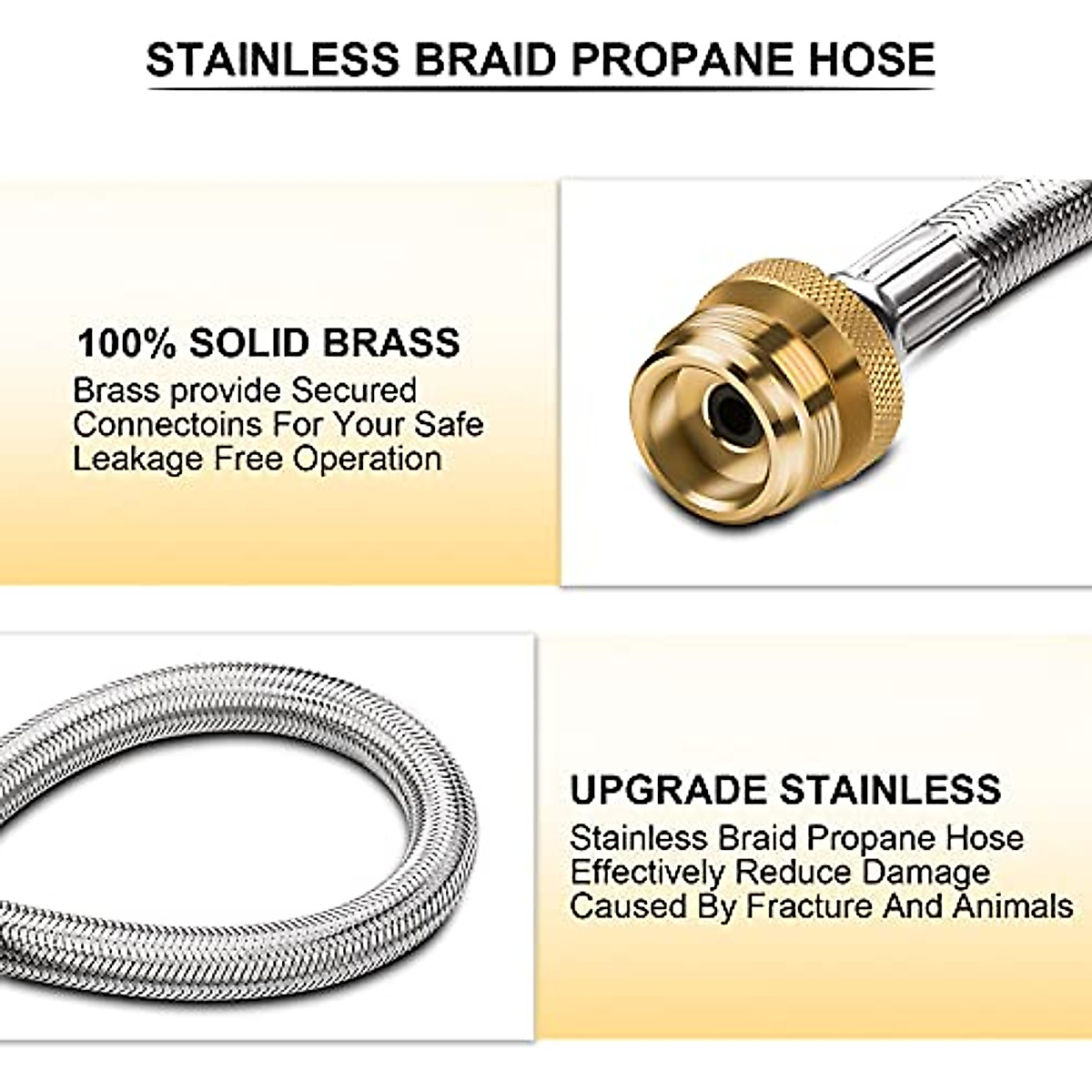 Shirbly Stainless Steel Propane Adapter Hose, 1Lb to 20Lb Propane Conversion for QCC1/Type1 LP Tank, Propane Adapter Hose for Buddy Heaters, Weber Q Grill, Coleman Grill, Camp Stove (10 Feet)