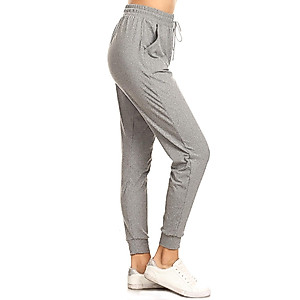 Leggings Depot Womens Relaxed fit Jogger Pants - Track Cuff Sweatpants with Pockets, Heather Grey, Medium