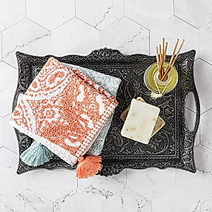 Fancy Coffee Tea Beverage Serving Tray Rectangular (Antique Silver)