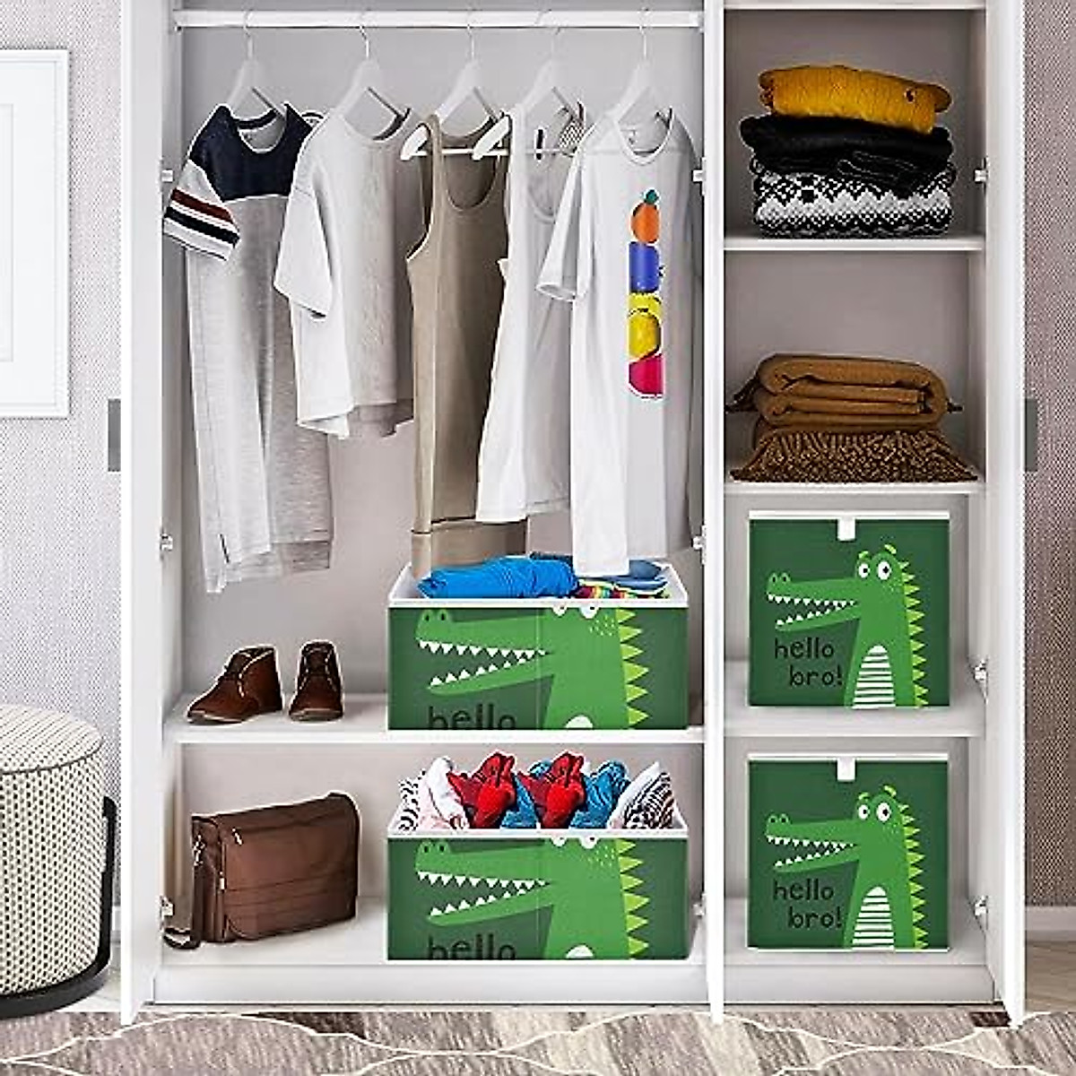 Emelivor Cute Alligator Cube Storage Bin Fabric Storage Cubes Collapsible Foldable Storage Baskets Organizer Containers for Shelves Nursery Closer Bedroom Home,11 x 11inch