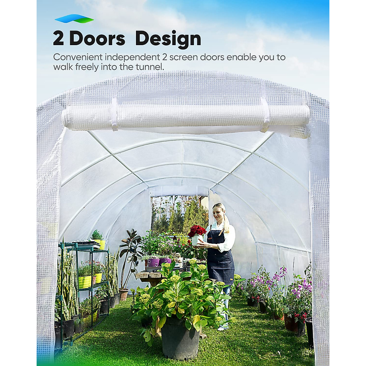 Quictent 20x10x6.6 FT Large Walk-in Greenhouse for Outdoors, Heavy Duty Gardening High Tunnel Green House, Protable Winter Hot House with PE Cover 2 Zipper Screen Doors & 8 Screen Windows, White