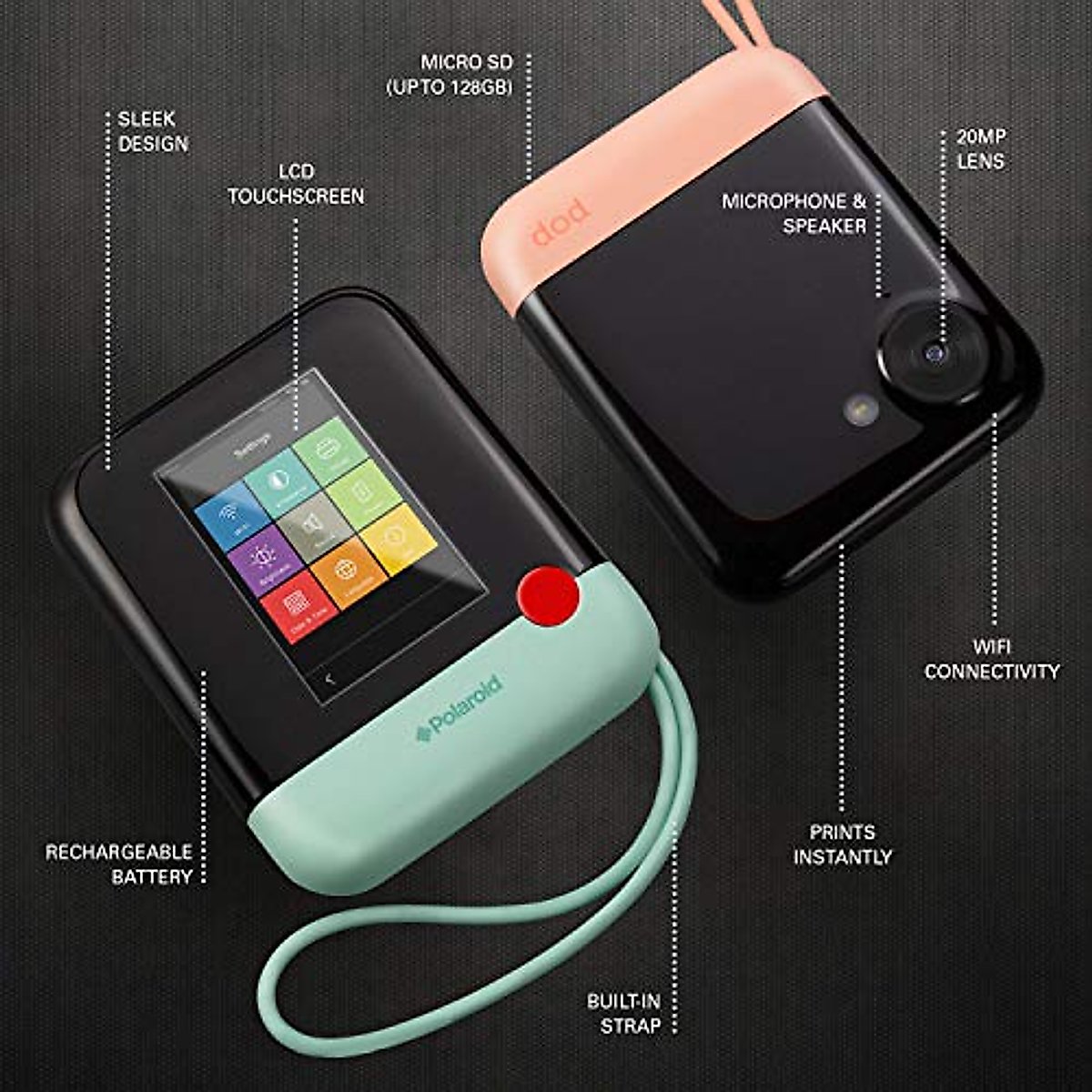 Polaroid Pop Wireless Portable Instant 3x4 Photo Printer & Digital 20MP Camera with Touchscreen Display (Black) Built-in Wi-Fi, 1080p HD Video