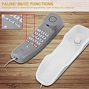 Expandable Corded Telephone, Trimline Corded Phone with Last Number Redial, Pause and Mute Function, Noise Cancelling Telephone for Home School Office Kitchen(Grey&White)