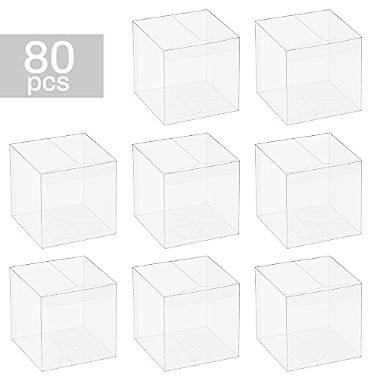 Oomcu 80 Pack Clear Plastic Favor Boxes,Transparent Macaron Cupcake Chocolate Candy Cookies Malt Balls Soap Gift Single Individual Packaging Boxes for Wedding Party Baby Shower Display(2" x 2" x 2")