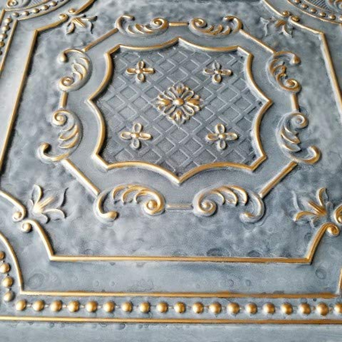 TD04 Smocked Gold Faux Tin Glue up, Drop in Ceiling Tile, Pack of 10 2'X2' Tiles. Covers 40 sq.ft. Easy to Install PVC Panels, Great for DIY Projects - Antique Vintage Look Ceiling, 3D Wall Paneling