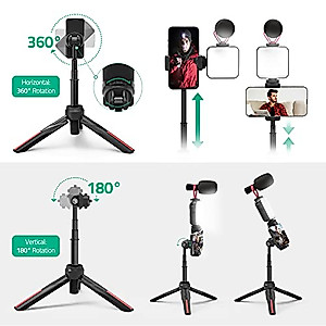 Smartphone Video Vlogging Kit with LED Light, Phone Holder, Microphone, Tripod, Carry Bag, TECELKS YouTube Starter Kit for iPhone/Android, Content Creator Kit for Video Recording Vlogging(Black)