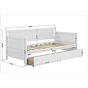 Harper & Bright Designs Twin Daybed with Two Drawers, Wood Twin Size Sofa Bed Frame with Wooden Slat Supports, Storage Daybed for Bedroom, Living Room (White, Twin with Drawers)
