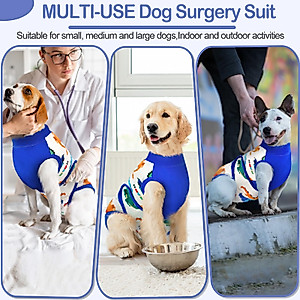 KOESON Recovery Suit for Dogs, Soft Dog Surgery Recovery Suit Female Male Anti Licking, Dinosaur Suitical Recovery Suit for Dogs After Surgery Dog Spay Recovery Suit with Pee Hole Blue L