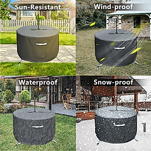 TOHONFOO Round Patio Table Cover with Umbrella Hole - 50" Dia x 23" H (Cover Size，NOT Table Size) Heavy Duty Waterproof 600D Oxford Fabric Outdoor Lawn Patio Furniture Covers