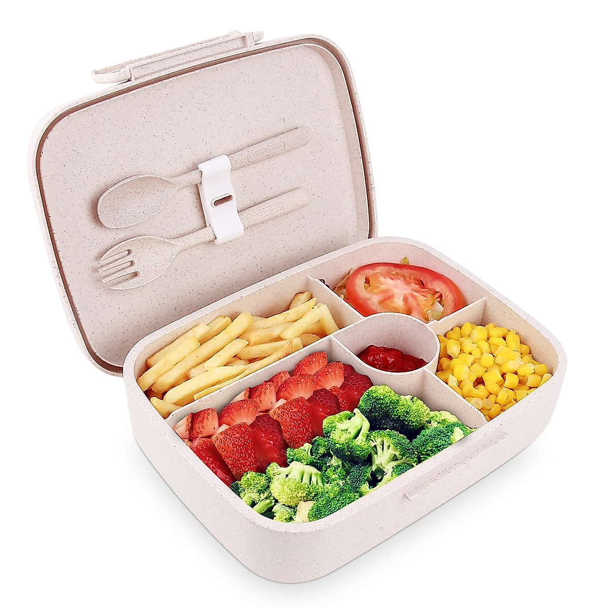 BRIGENIUS Bento Box for Adults, Lunch Box, BPA Free, Made from Degradable Cereal Fiber, Can Use Safety in Microwave, Dishwasher (Has Fork and Spoon)