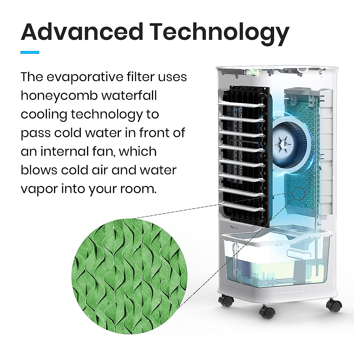 Pro Breeze Evaporative Air Cooler For Room Cooling Fan - 3-in-1 Air Cooler Portable with 6 QTS Tank, 70° Oscillation & 7hr Timer - Portable Swamp Cooler with Remote Control