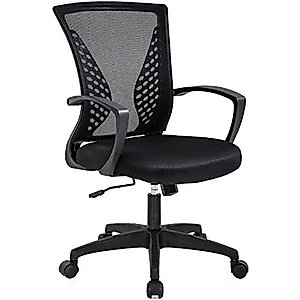 Home Office Chair Ergonomic Computer Desk Chair Mesh Task Chair with Lumbar Support Swivel Rolling Office Chairs Adjustable Mid Back Mesh Chair for Adults, Black