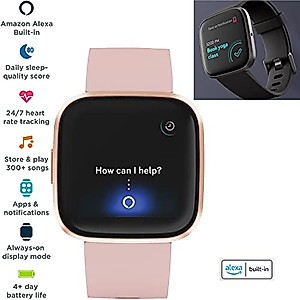 Fitbit Versa 2 Health and Fitness Smart Watch (Petal/Copper Rose) with Heart Rate Monitor, S & L Bands, Bundle with 3.3foot Charge Cable, Wall Adapter, Screen Protectors & PremGear Cloth