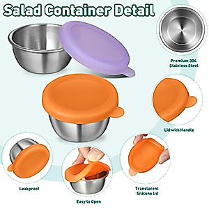 Mimorou 12 Pieces Salad Dressing Container To Go Stainless Steel Condiment Containers with Lid Reusable Sauce Silicone Leakproof Dipping Cups for Lunch Box Picnic Travel, Blue,Orange,Pink,Purple