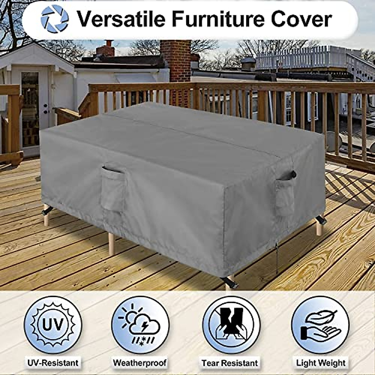 OutdoorLines Outdoor Waterproof Patio Table Furniture Set Covers - Rectangle Couch Sectional Cover Outside Weatherproof Patio Furniture Covering for Deck, Lawn and Backyard 126"L x 63"W x 28"H, Gray