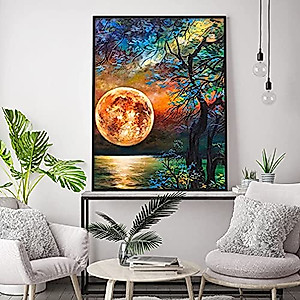 LWZAYS 5D Diamond Painting Kits for Adults & Kids,Moon Tree Diamond Dots Crystal Gem DIY Arts Painting Perfect for Home Wall Decor (12x16inch)