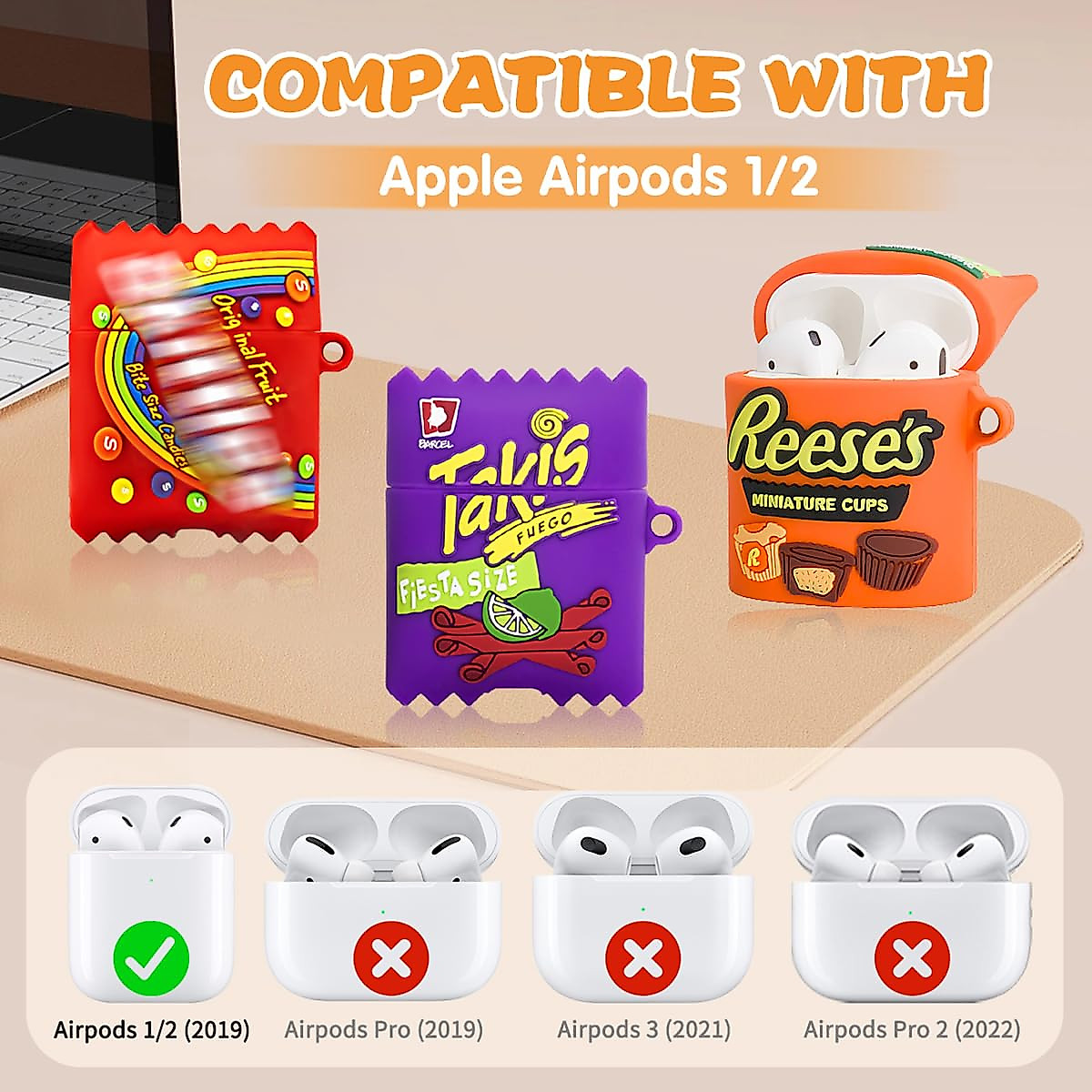 3 Pack AIBEAMER Funny Case for AirPods 2nd 1st Generation Protective Covers, New Takis Kawaii Food Fun Skin Soft Silicone Design for AirPods 2&1 Women Girl Kids with 3 Keychain Rainbow Candy Chocolate