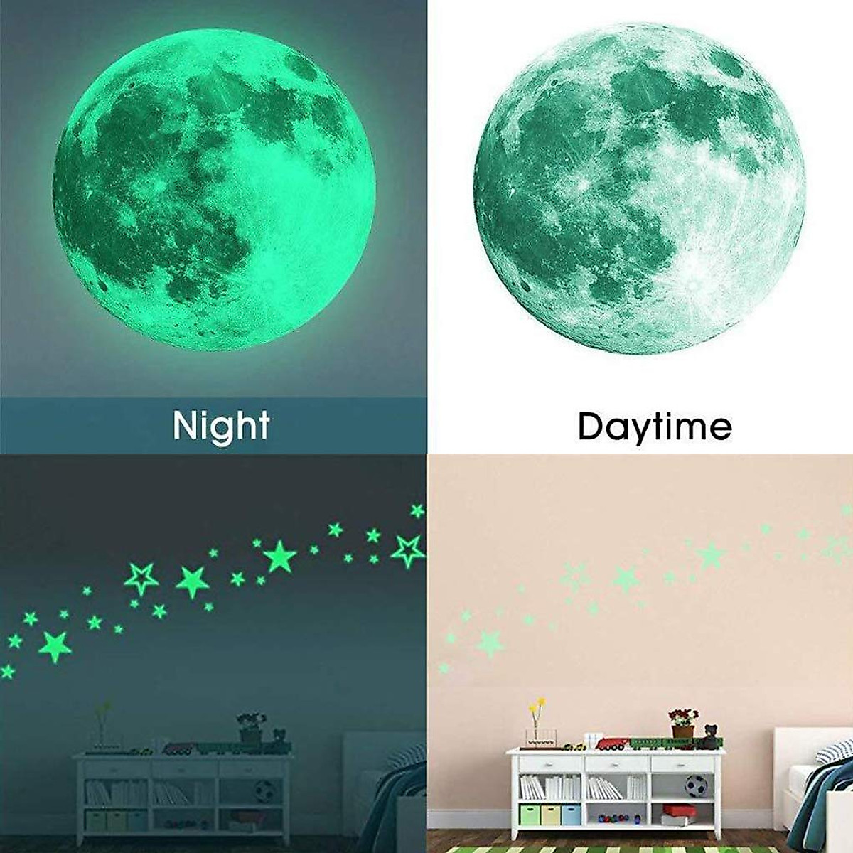 Glow in The Dark Stars for Ceiling and The Dark Moon Starry Sky Shining Decals Room Decoration Perfect Gifts for Kids Bedroom Bedding Room, 1 Moon + 434 Stars and Dots