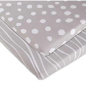 Bassinet Sheet Set 2 Pack 100% Jersey Cotton Grey and White Abstract Stripes and Dots by Ely's & Co.