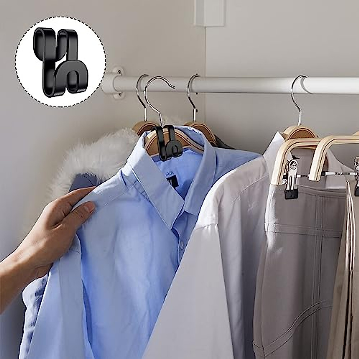 DTOWER Clothes Hanger Connector Hooks Resin Closet T-Shirt Belt Tie Hat Scarf Cascading Space Saving Clip Portable Bedroom Kit, 20Pcs