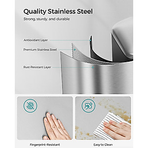 SONGMICS Trash Can, 8 Gallon (30L) Trash Bin with Lid and Inner Bucket, Stainless Steel Garbage Can, Soft Close, Silver ULTB01L