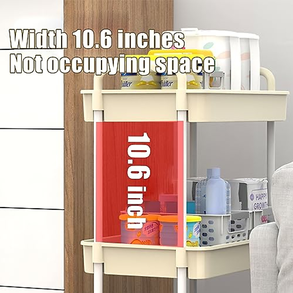 3-Tier Rolling Utility Cart, Rolling Organization Cart with Handles and Lockable Wheels, Easy Assembly Multifunctional Storage Trolley Art Cart for Bathroom, Kitchen, Living Room, Office