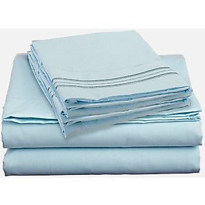 Clara Clark 1800 Series Bed Sheet Sets - Stay fit on Mattress with Elastic Straps at Corners - King, Light Blue Aqua