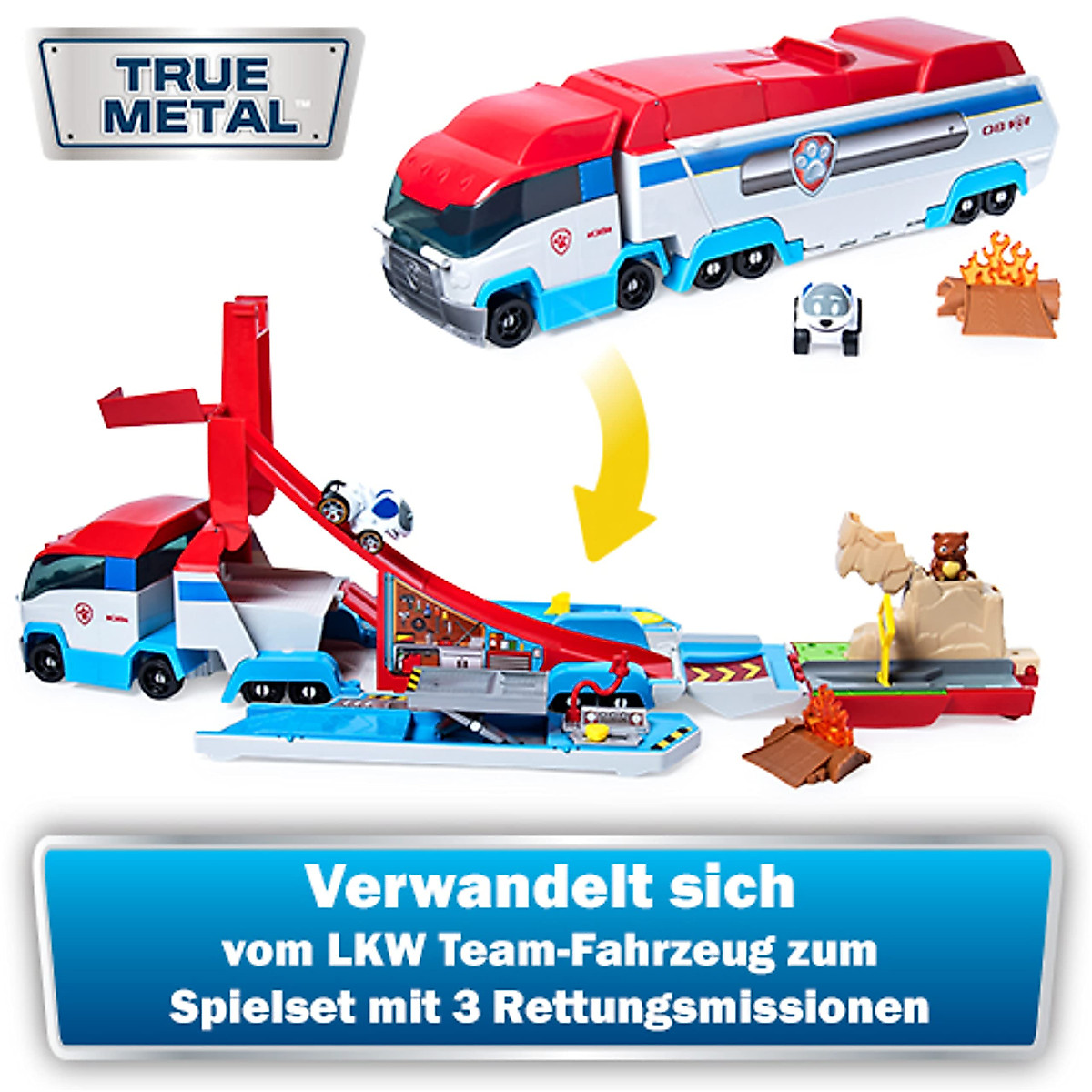 Paw Patrol, True Metal Classic Gift Pack of 6 Collectible DIE-CAST Vehicles, 1: 55 Scale, Launch’N Haul Paw Patroller, Transforming 2-in-1 Track Set for True Metal Die-Cast Vehicles
