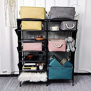 Protecu Storage Bins - Storage Baskets for Organizing with Cotton Rope Handles | Fabric Baskets for Gifts Empty for Home Office Toys Kids Room Clothes Closet Shelves(Blue, 12.2x8.3x4.7inch)