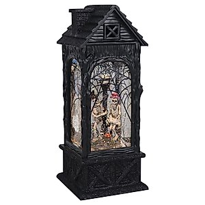 Wondise Halloween Projection Snow Globe with Timer, Battery Operated Spinning Water Glittering Skull Statue Lantern Globe for Halloween Decoration