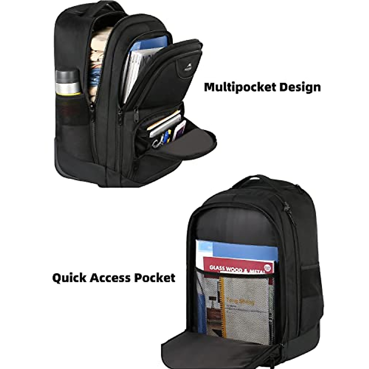 MATEIN Wheeled Backpack, 18 inch Laptop Backpack with Wheels for College, Rolling Travel Backpack, Carryon Trolley Luggage Suitcase Compact Business Computer Bag for Men Women, Black