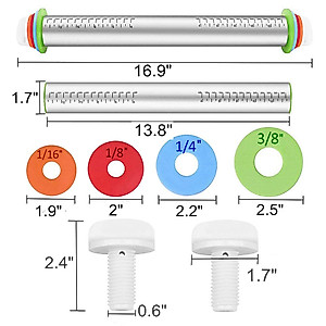 RJUN Stainless Steel Rolling Pin with Thickness Rings and Pastry Mat Set for Baking Cookie Chapati Fondant Dough Pastry Pizza Pie Crust