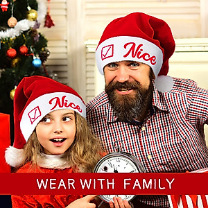 12 Pieces Naughty and Nice Christmas Santa Hats Red Festive Holiday Christmas Hats Funny Santa Gifts Plush Cuff Santa Claus Hats Plush Santa Hat Christmas Party Holiday Supplies Women Men Decorations