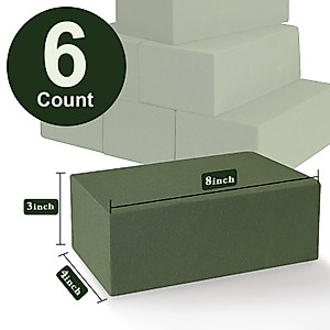 Floral Foam Blocks for Fresh and Artificial Flowers, 6 Pcs Each 8" L x 4" W x 3" H Wet and Dry Green Florist Foam for Weddings, Birthday Parties and Holiday Decorations