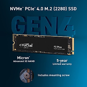 Crucial P3 Plus 500GB PCIe Gen4 3D NAND NVMe M.2 SSD, up to 5000MB/s - CT500P3PSSD8