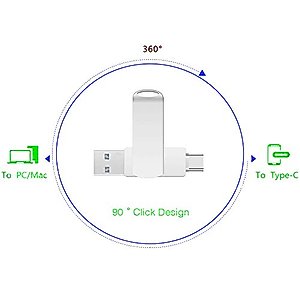USB C Flash Drive, USB Type C Thumb Memory Stick 64 GB 2 in 1 USB 3.0 + Type C OTG, Dual Flash Drive