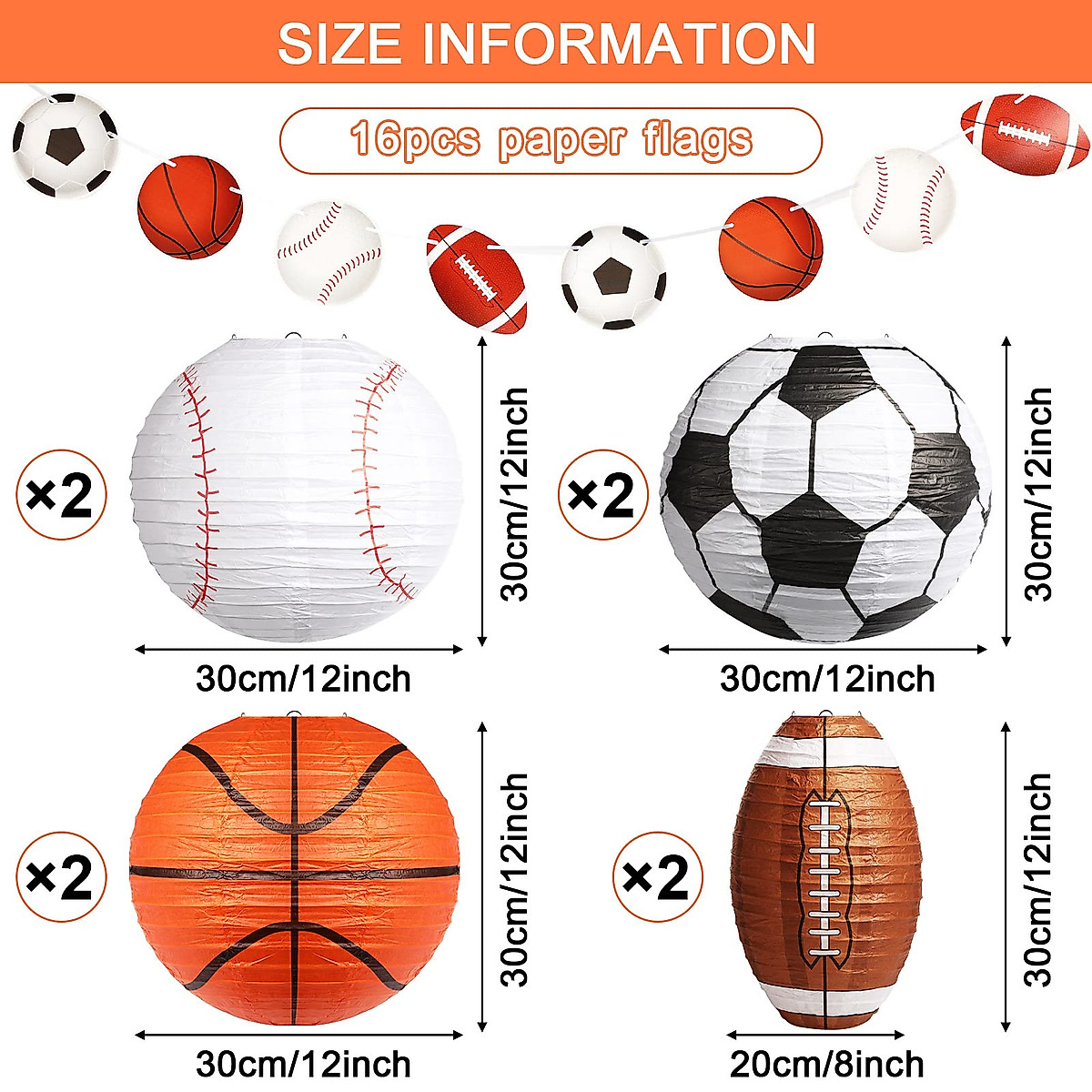 Sports Party Decorations Set Include 8 Pcs Sports Paper Lanterns Hanging Lanterns 4 Pcs Basketball Baseball Tablecloth Football Soccer Ball Table Cover 2 Pcs Sports Theme Banner for Kids Party Favors