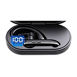 EUQQ Bluetooth Earpiece for Cellphone, Bluetooth V5.1 Headset Wireless Headphone with Noise Canceling Microphone for Office Driving,Hands-Free Earphones Compatible with Android/iOS (Zeus-Case)