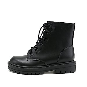 Soda Firm-IIS Girls Lace Up Side Zipper Vegan Leather Combat Boots (Black, numeric_13)