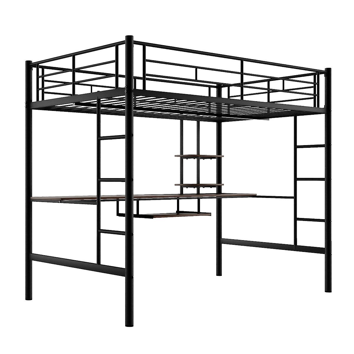 SOFTSEA Full Size High Loft Bed with Desk and Keyboard Metal Loft Bed for Kids