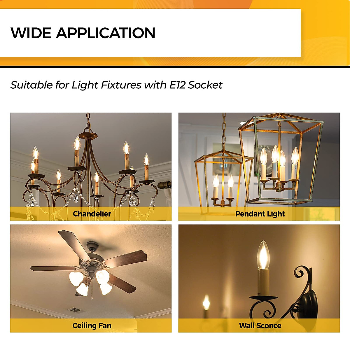 Hizashi 90+CRI Candelabra LED Light Bulbs 60 Watt, 2700K Soft White, E12 LED Bulb Dimmable, B11 Chandelier Light Bulbs, 6W, 550LM, Candle Light Bulbs, UL Listed, 12 Pack