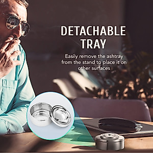 CO-Z 22" Standing Smokeless Ashtray for Cigarettes Cigars More | Metal Pedestal Cigarette and Cigar Ashtray | Fancy Retro Floor Ashtray with Lid for Home Office Decor with Cigarette Case, Matte Black